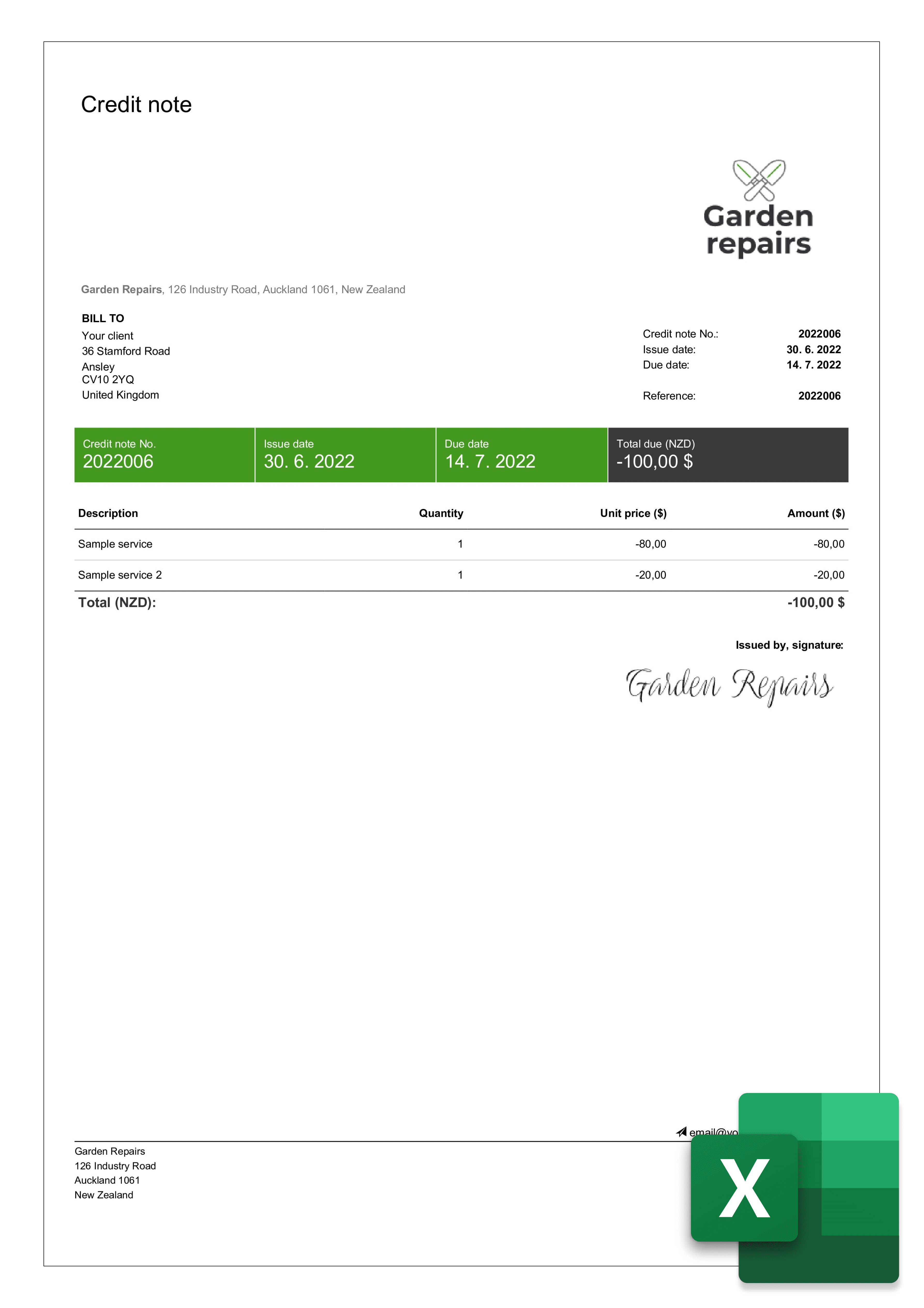 Excel Notes Template