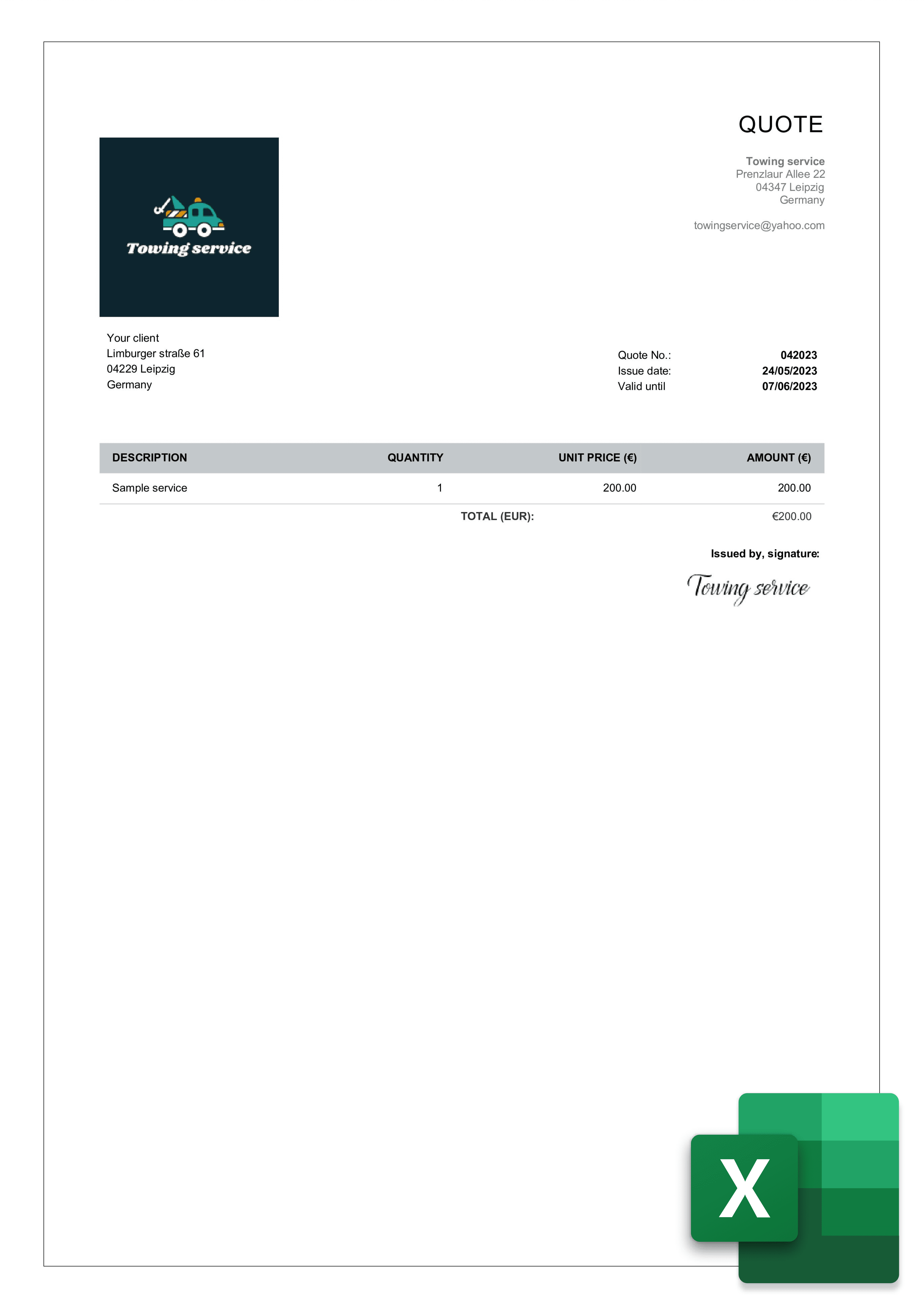 Quote Excel Invoice Template Free Editable Billdu Quote Excel Invoice Template Free Editable Billdu